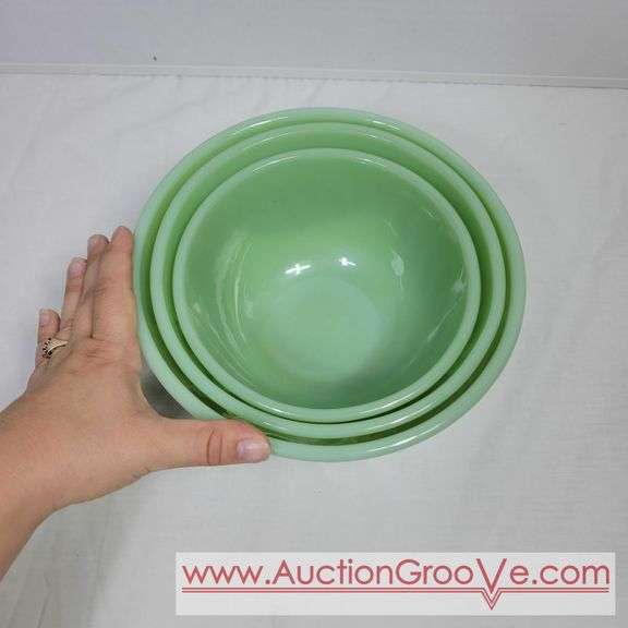 Anchor Hocking Fire King Ware. Green Nesting Bowls. 9" 7" 6". LR ...