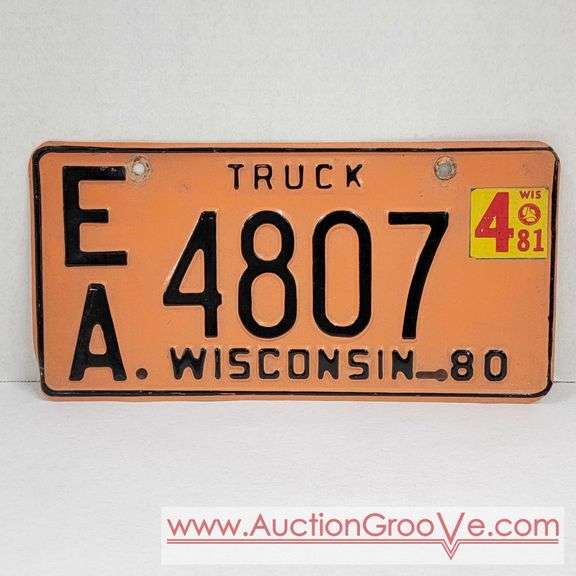 1980 Wisconsin Truck License Plate. A - AuctionGrooVe.com 608-792-2437