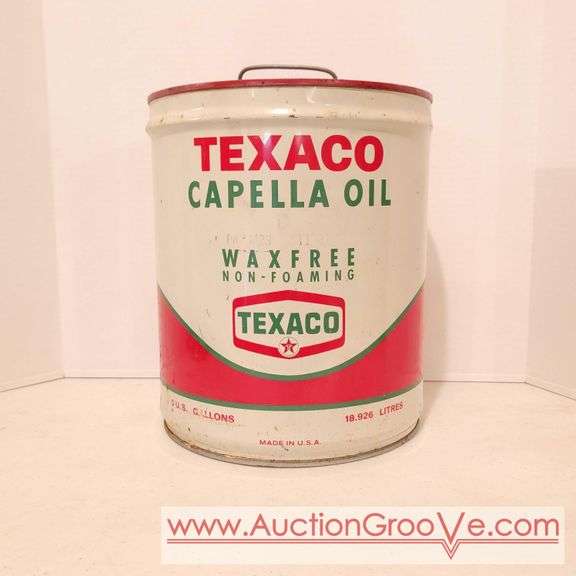 TEXACO Capella Oil. 5 Gallons. Empty Can. - AuctionGrooVe.com 608-792-2437