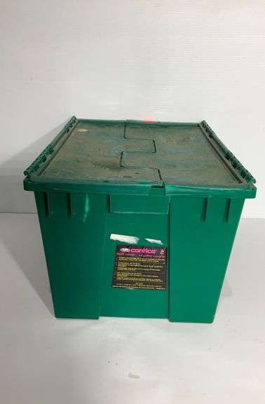 Contico Tuff Crate 12 gallon plastic tote, interlocking lid - Hash Auctions