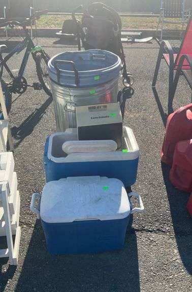Miscellaneous items lot, two used coolers plus lunch pail cooler ...