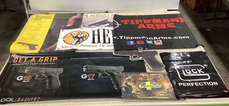 Gun Advertising Signs, Cardboard Pistol, Mat, & Lock Perfection Bags ...