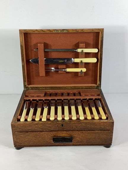 Knife chest filled with Cooper Brothers Sheffield carving set, knives ...