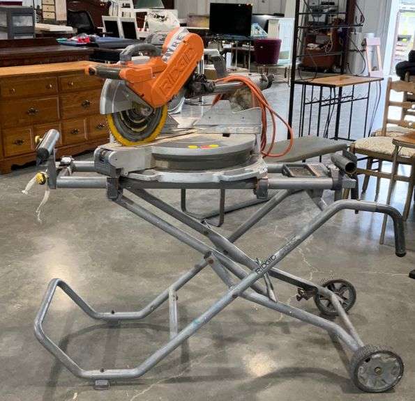 Ridgid 12” compound miter saw with Ridgid MS-UV Portable Stand, used ...