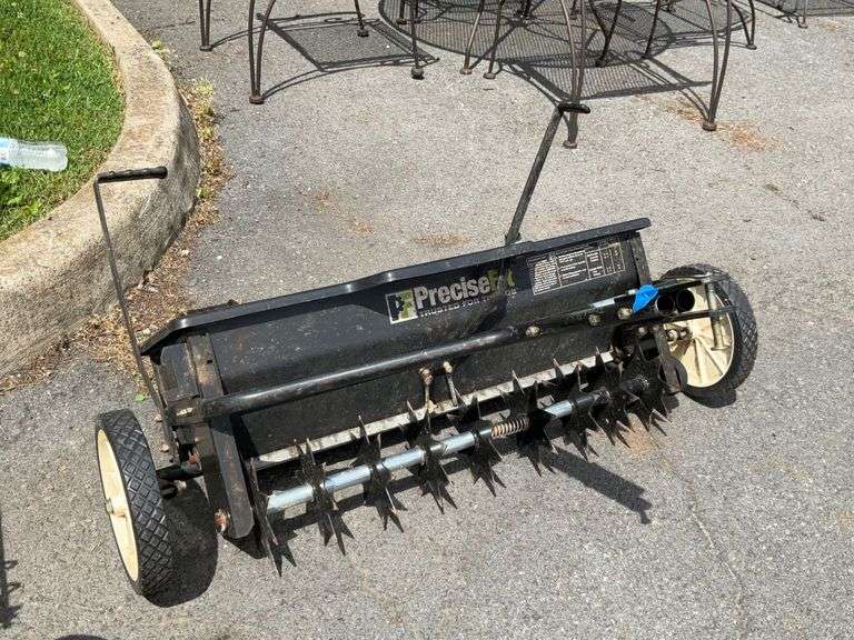 Precise Fit mower pulled spreader with lawn aerator - Hash Auctions