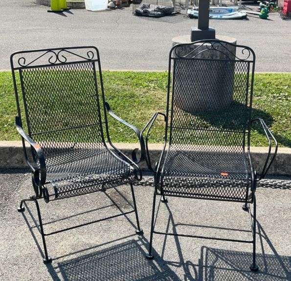 Pair of nice wrought iron outdoor chairs, spring rocker types, fresh ...