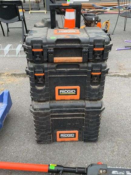 Ridgid contractors tool box set, three stacking boxes on roller cart ...