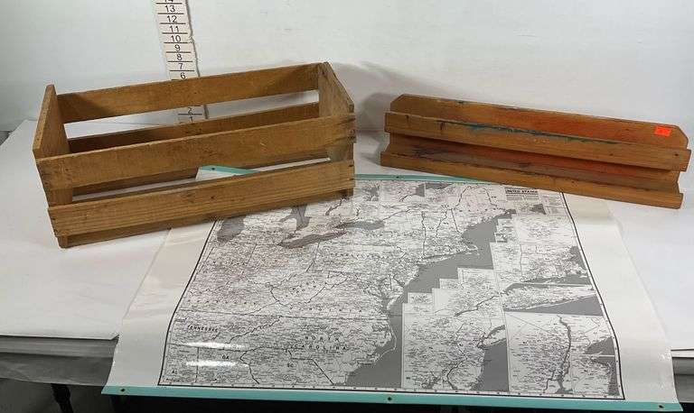 Wooden crate, wooden stand, and laminated map of northeastern US - Hash ...