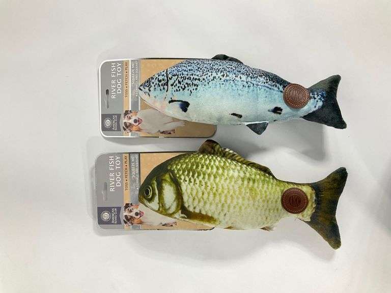 Two American Kennel Club crinkle and squeak fish shaped dog toys - Hash ...