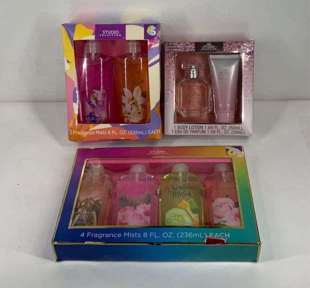 Three packs studio selections fragrant mist and body lotion - Hash Auctions
