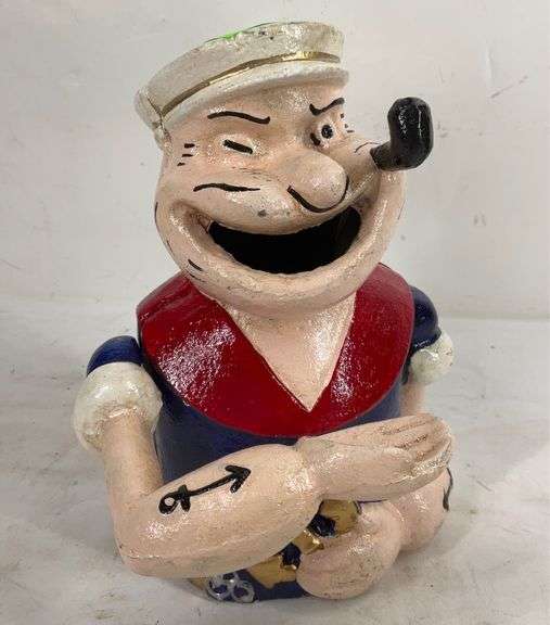 Cast iron Popeye the sailor man bank - Hash Auctions