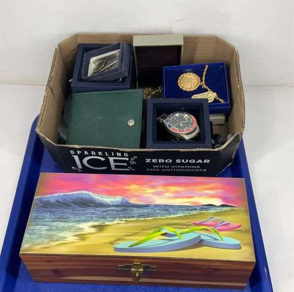 Flip flop box and flat filled with Watches and costume jewelry - Hash ...