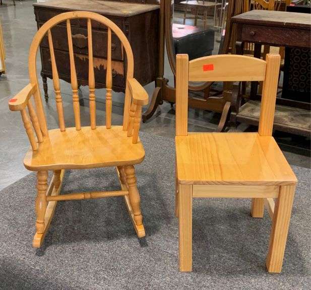 Two Children’s Chairs, pine straight chair, and Armed Rocking Chair ...