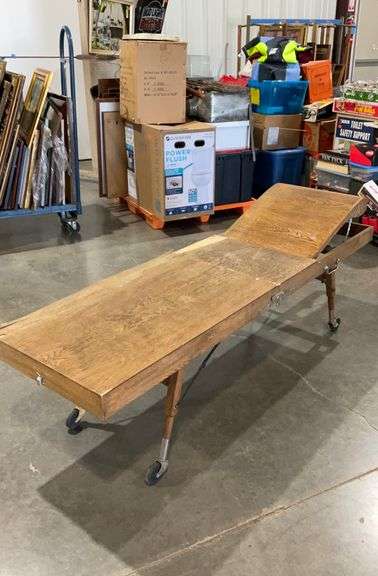 Antique embalming table/cooling board, 22x74, folds for travel, veneer ...