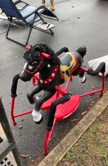 Radio Flyer Hobby Horse, black pony with four white socks near new ...