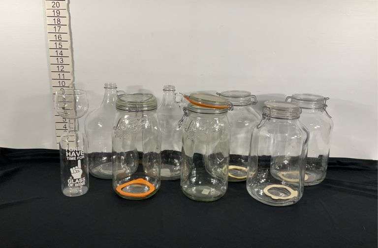 Clear Glass Group Jugs Swing Top Jars Novelty Wine Glass Hash Auctions