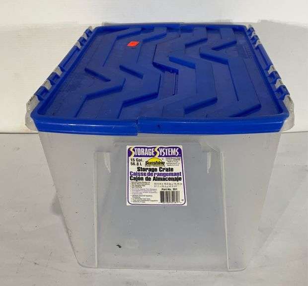 Clear plastic storage tote with interlocking lid, 15 gallon - Hash Auctions