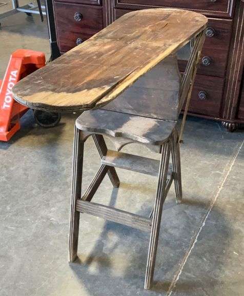 Early wood convertible ironing board, rusty hardware needs care to ...