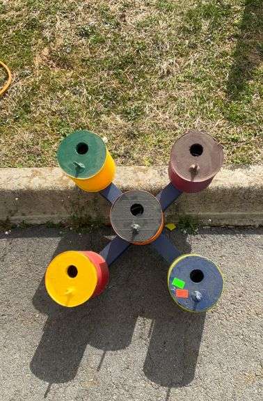 Look Here, a nice colorful Bird House Complex having 5-Rooms, old tin ...