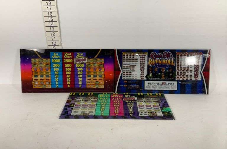 Three glass slot machine panels, 10”x20.5” - Hash Auctions