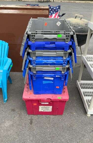 Seven commercial type shipping container totes - Hash Auctions