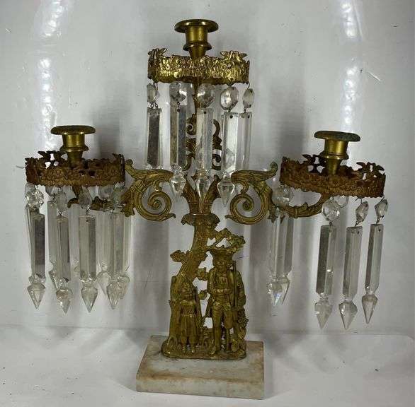 Candelabra, Three Candle Stick, Crystal, Brass,Marble, Vintage - Hash ...