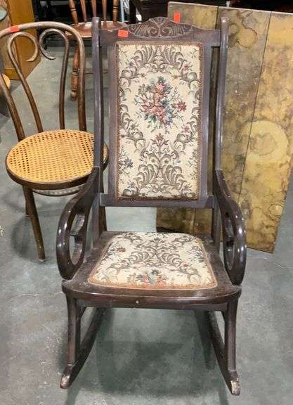 3 pc. project group, caned seat chair, rocking chair, riser table ...