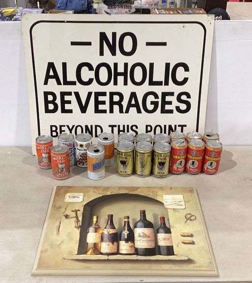 Older Beer Cans, Wine Print Wall Decor Piece, & “No Alcohol Beyond This ...