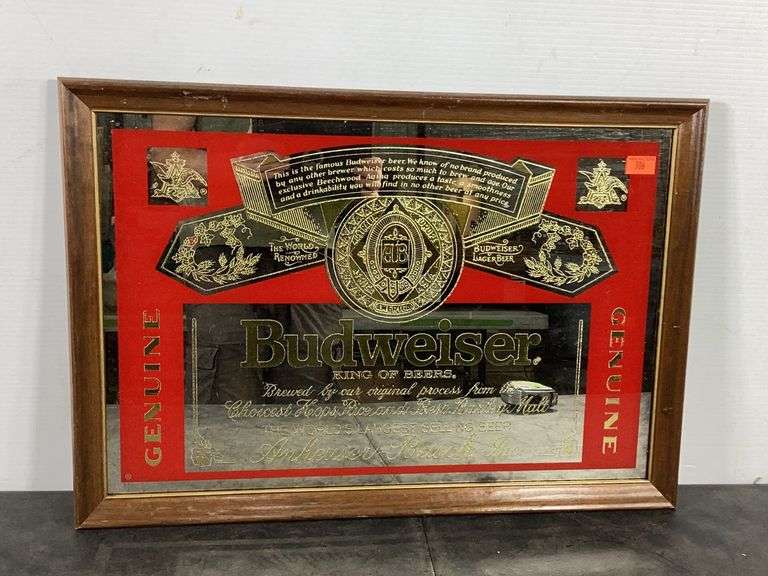 Framed Decor Budweiser Ad Mirror 26”x18” - Hash Auctions