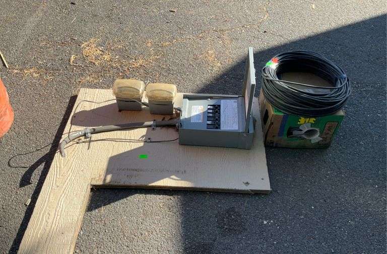 Electrical supplies lot, riser cable, temporary breaker box with two ...