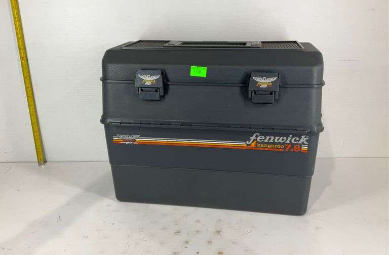 Fenwick Kangaroo 7.8 18” poly tackle box and contents - Hash Auctions