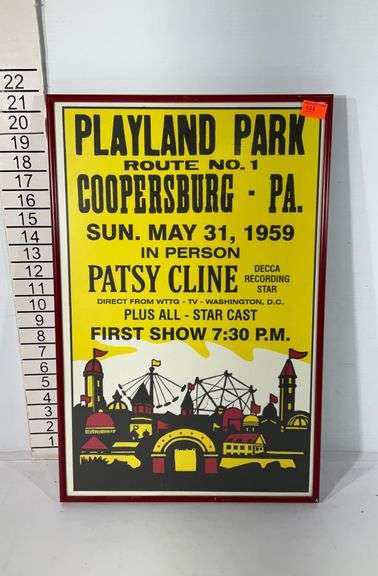 Playland park Patsy Cline concert advertisement, framed, 14.5”x22 ...