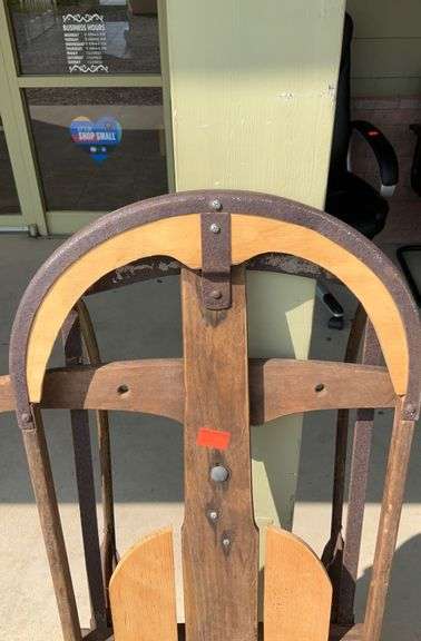 Vintage wood and metal rail snow sled in rustic condition - Hash Auctions