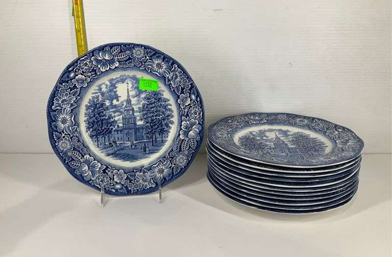 12 Liberty Blue Staffordshire English Ironstone plates, Independence ... 12 Liberty Blue Staffordshire English Ironstone plates, Independence ...