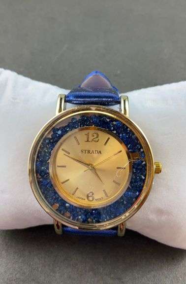 Strada / Genoa blue crystal Japanese movement watch with blue faux ...