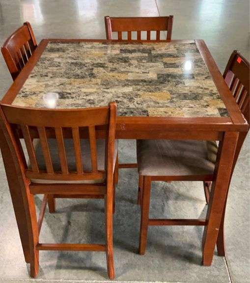 Coaster High top breakfast table marble top look with 4 chairs 42x42x36 ...