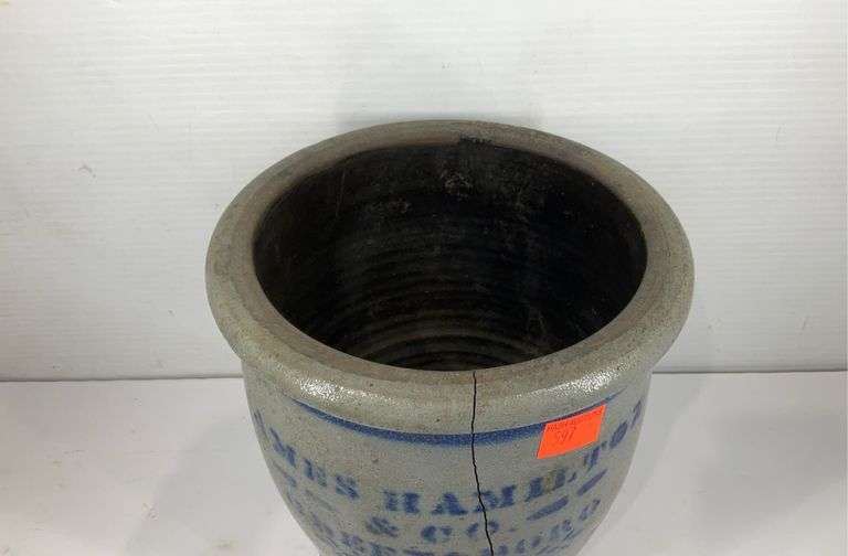 James Hamilton & Co. 1.5 gallon stoneware crock, has major crack - Hash ...