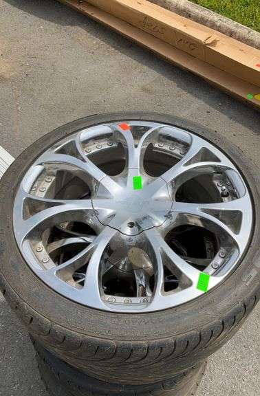 Set of 4 automotive tires on chrome Alba wheels, 225/40ZR18 tires ...