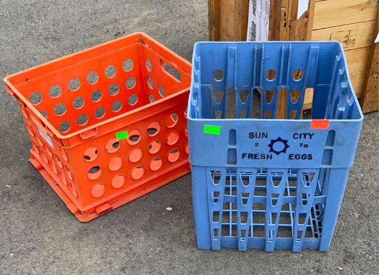 Poly crates(2)one is marked Sun City eggs - Hash Auctions