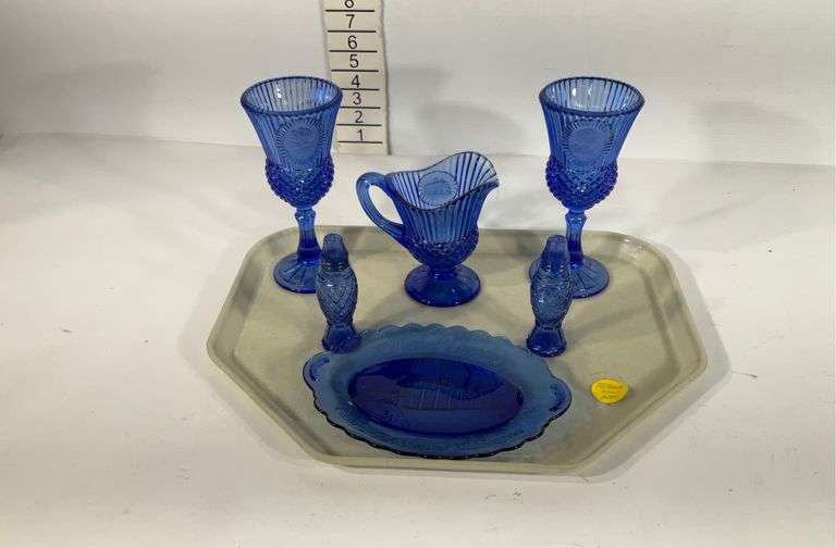 Fostoria Avon glassware, includes wine goblets, pitcher, salt and ...