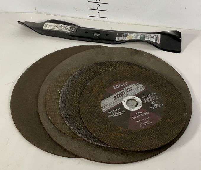 19in mulching blade, five chop saw blades - Hash Auctions
