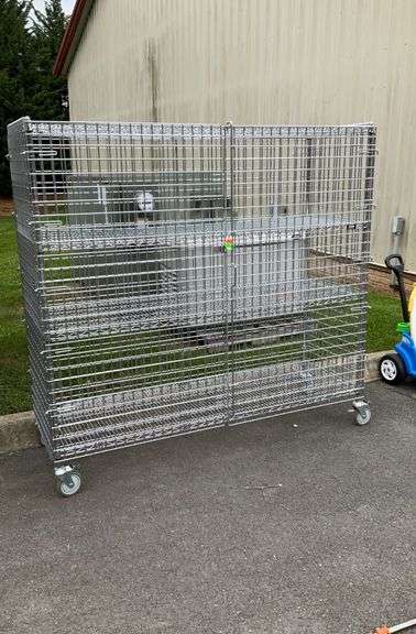 ULINE security cart w/grid cage, 71”L x 24”W x 70”H - Hash Auctions