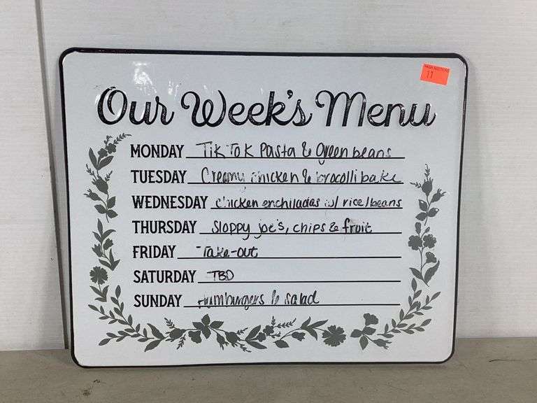 Our Weeks Menu Metal Whiteboard,dimensionsin photo - Hash Auctions