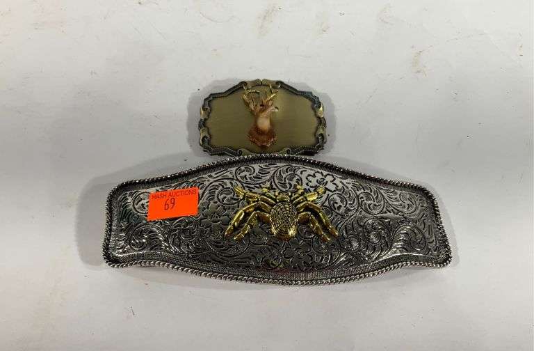 Two belt buckles, spider and deer - Hash Auctions