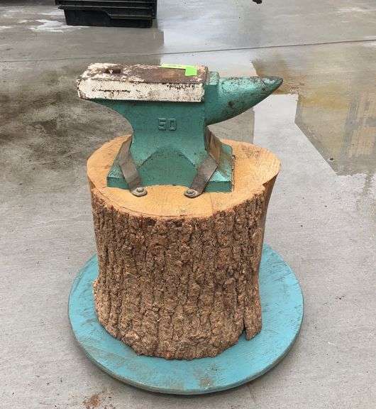 Jet Blacksmith Anvil made in Japan, bolted to a tree block of wood and ...