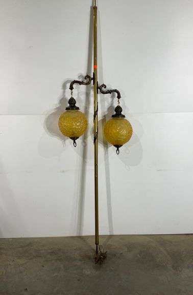 Mid century pole lamp, floor to ceiling spring loaded pole, globes are ...