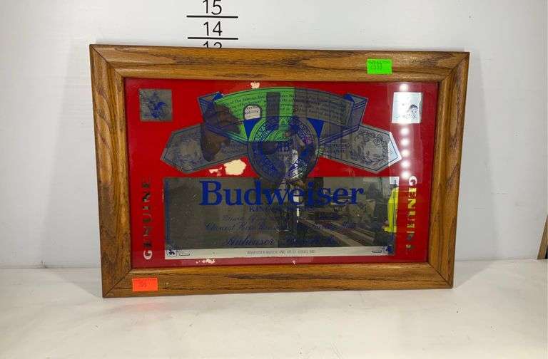 Framed Budweiser advertising mirror - Hash Auctions
