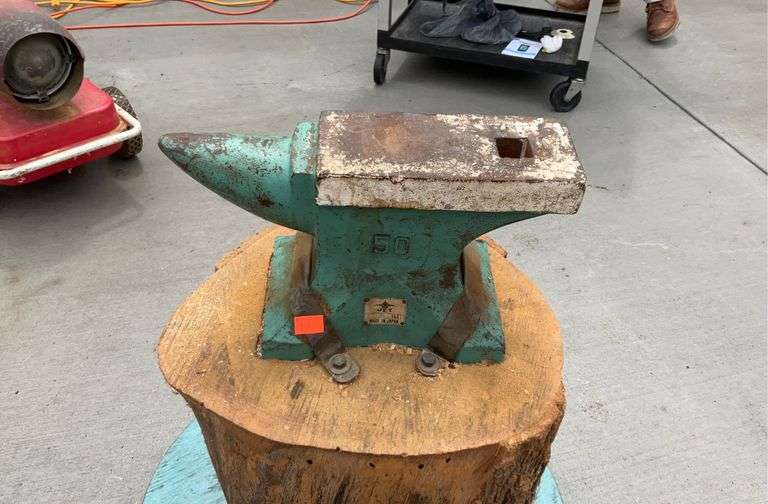 Jet Blacksmith Anvil made in Japan, bolted to a tree block of wood and ...