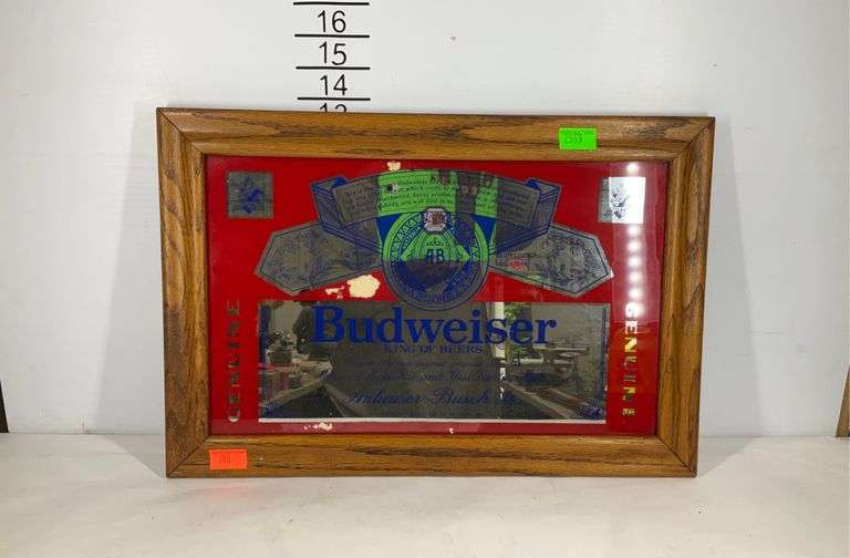 Framed Budweiser advertising mirror - Hash Auctions