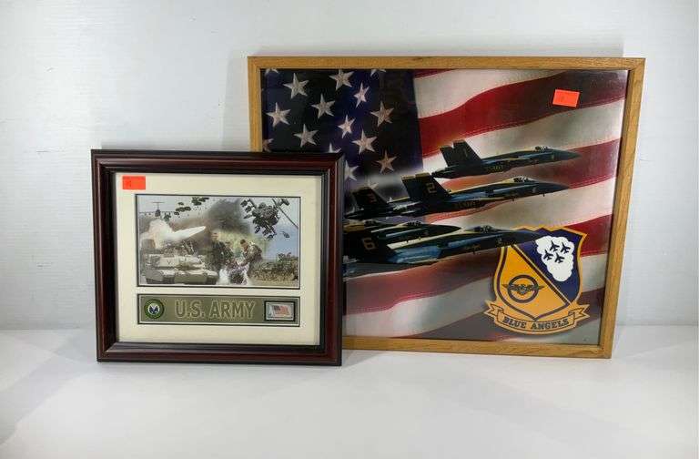 2 US Military framed prints, Blue Angels and US Army print with stamp ...